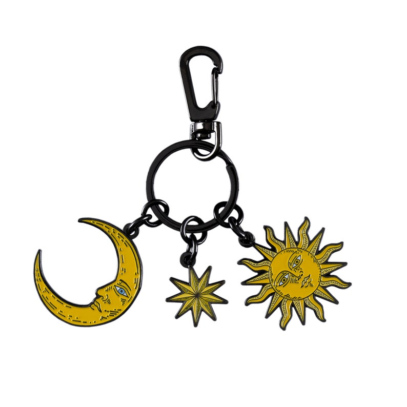 Sun Moon and Stars Enamel Keychain Keychain Charm Cute - Etsy