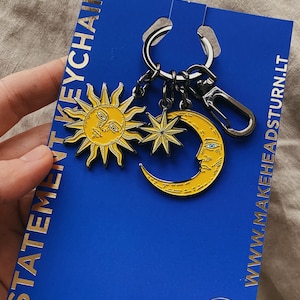 Sun, Moon and Stars Enamel Keychain Keychain Charm Cute Key Ring ...