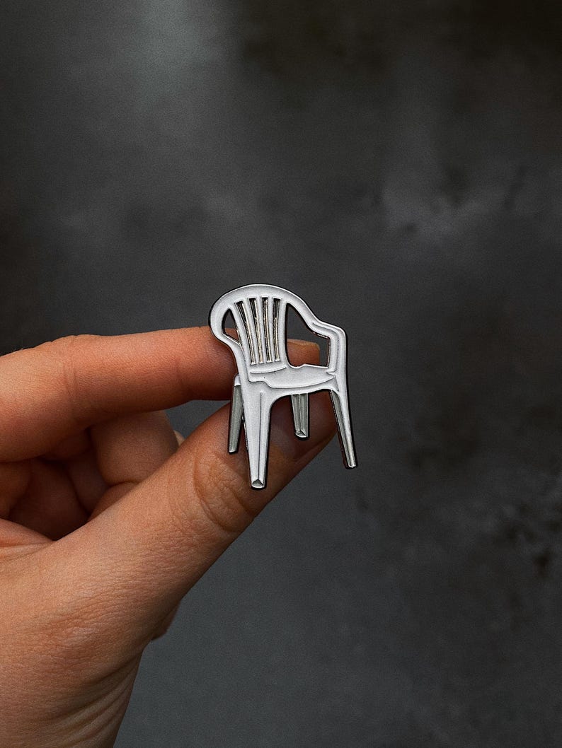 White Plastic Chair Enamel Pin - Monobloc Chair Lapel Pin - the Iconic ...