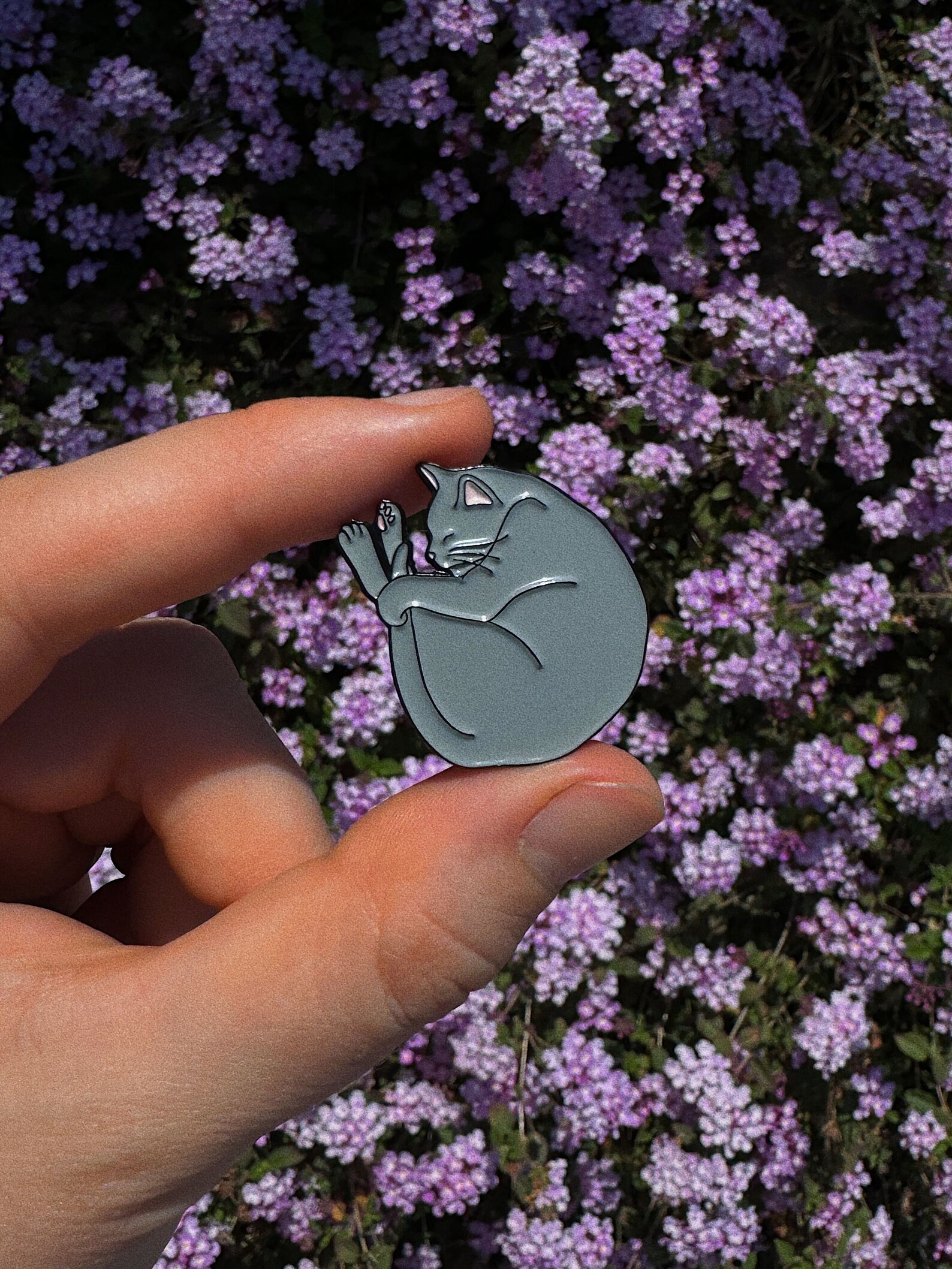 Sleeping Cat Enamel Pin - Witch Cat Pin - Grey Cat Pin - Cat Lapel Pin ...