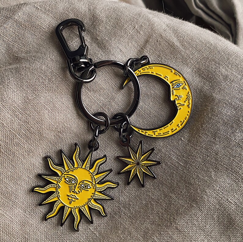 Sun Moon and Stars Enamel Keychain Keychain Charm Cute - Etsy