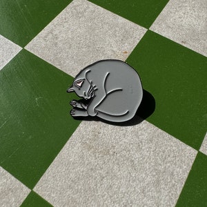Sleeping Cat Enamel Pin - Witch Cat Pin - Grey Cat Pin - Cat Lapel Pin ...