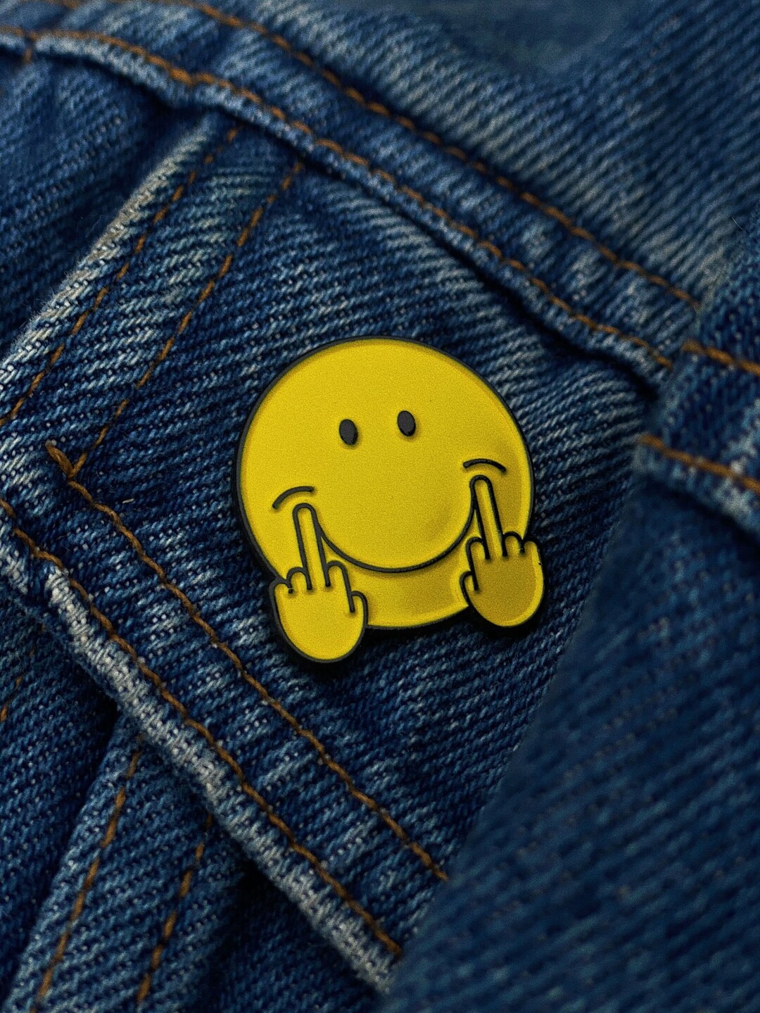 Middle Fingers up Smile Enamel Pin - Yellow Smile Pin - Emoji Pin ...