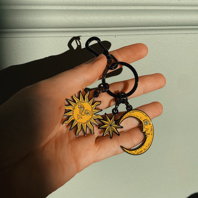Sun Moon and Stars Enamel Keychain Keychain Charm Cute - Etsy