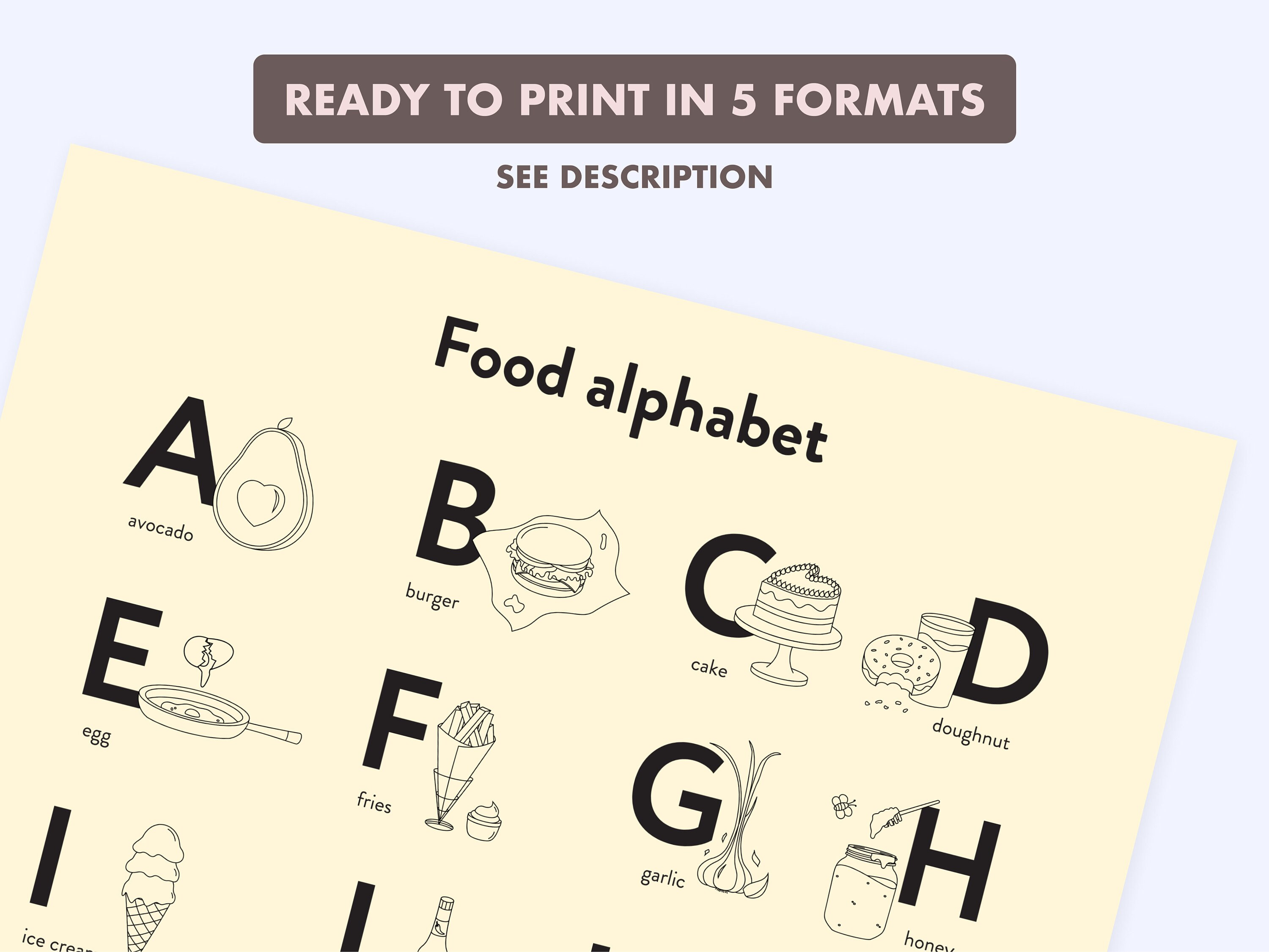 Food Coloring Alphabet Coloring Sheet ABC Poster - Etsy