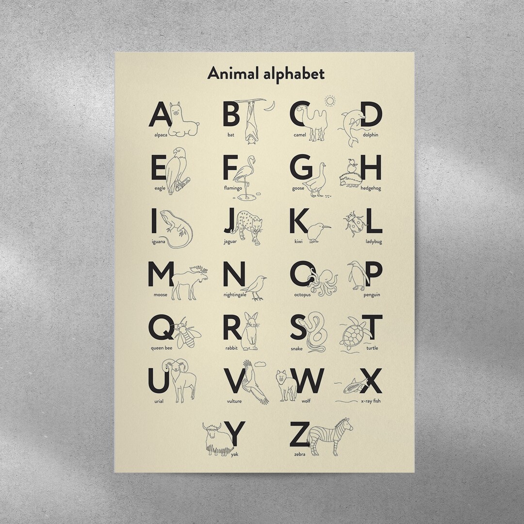 Animal Coloring Poster - Coloring Page - ABC Poster - Educational Print ...