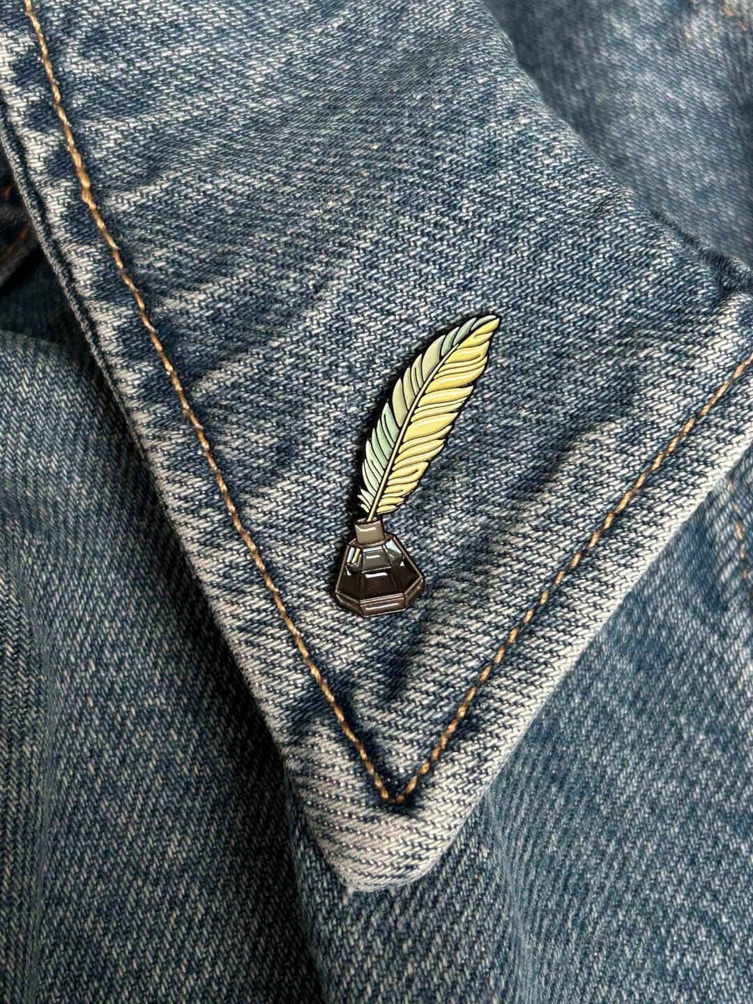 Quill Feather and Ink Enamel Pin - Retro Ink Bottle and Feather Quill ...