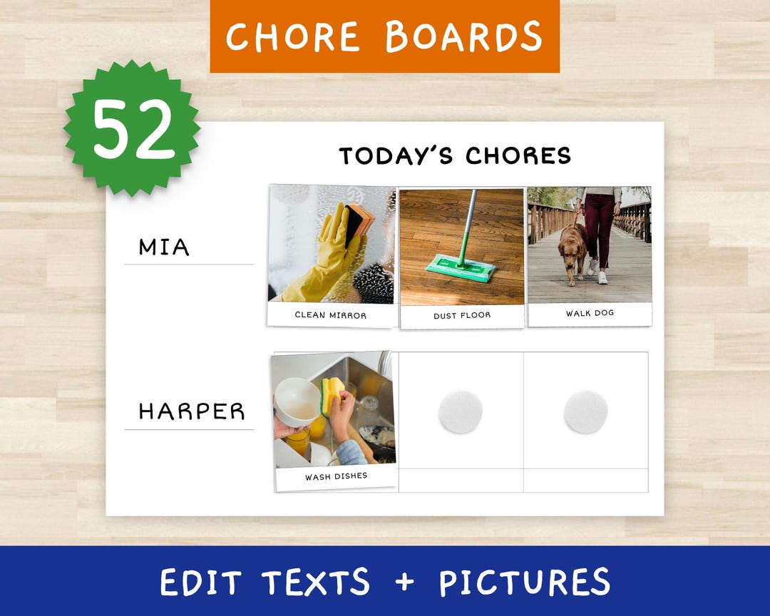 56 PERSONALIZED CHORES CARDS Montessori Activity Home Organization ...
