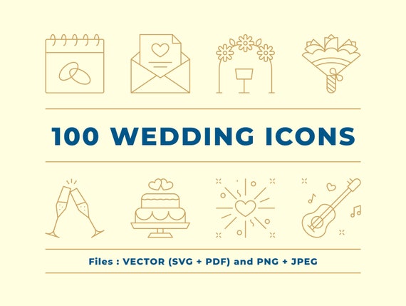 100 Iconos De Boda Ai Svg Pdf Png Jpeg Clipart Clip Art De - Etsy