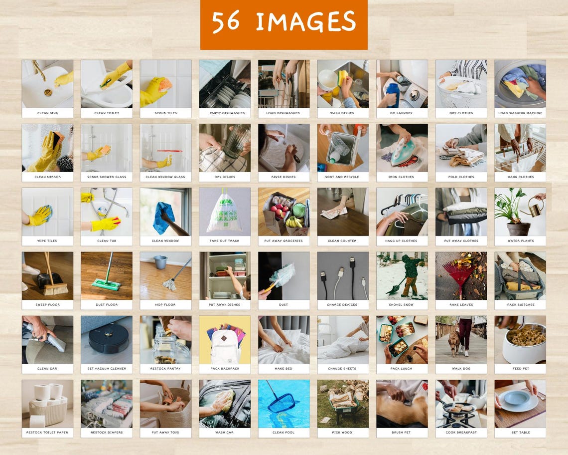 56 PERSONALIZED CHORES CARDS Montessori Activity Home Organization ...