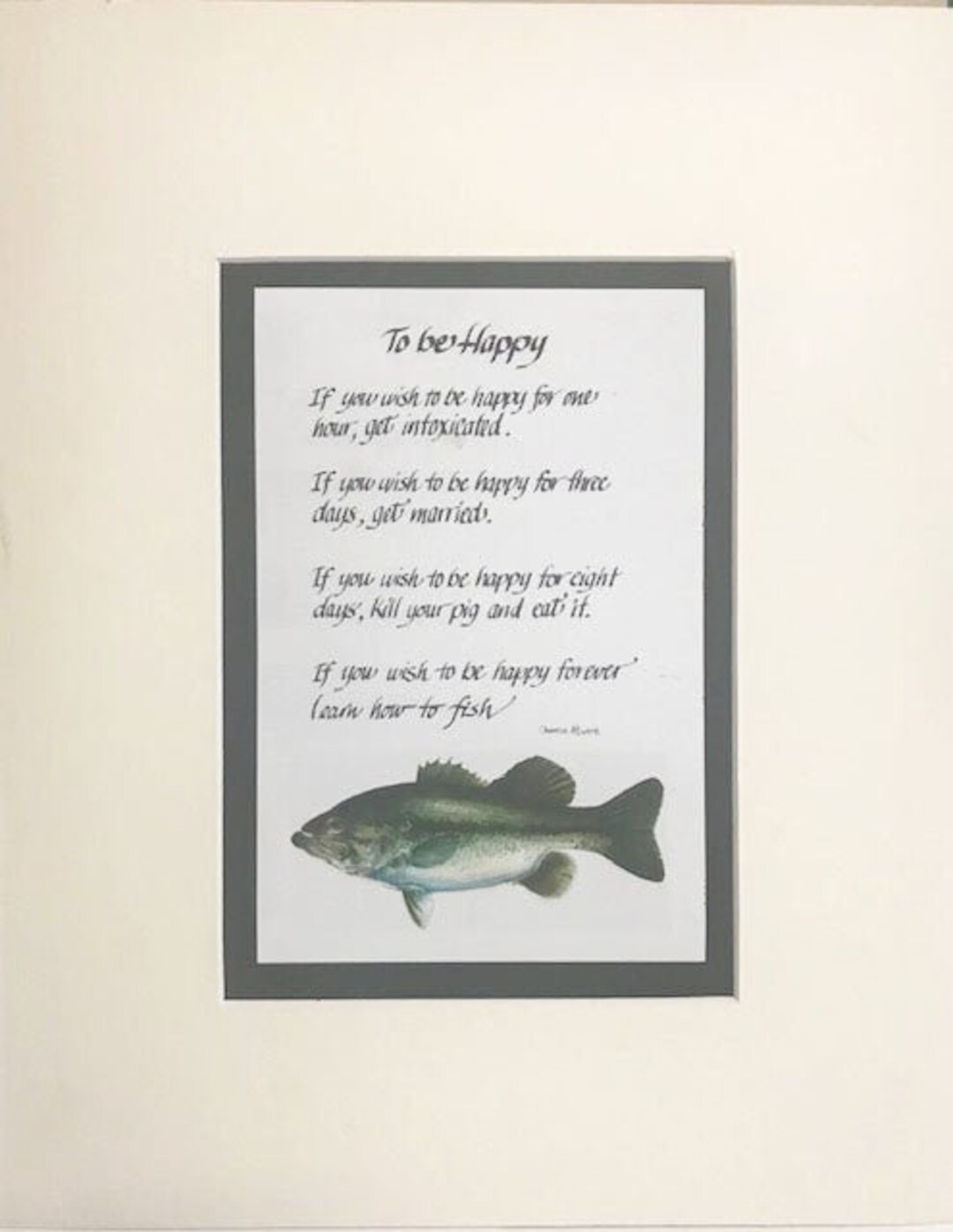 To Be Happy Chinese Proverb About Fishing Largemouth Bass - Etsy