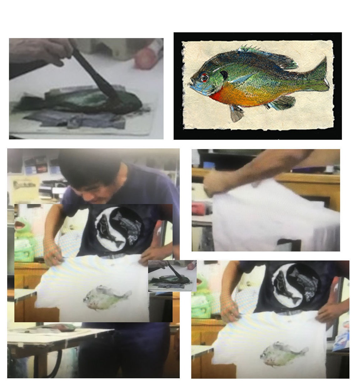 Bluegill School. Gyotaku Prints, From Rubbings of Real Fish Bluegills ...