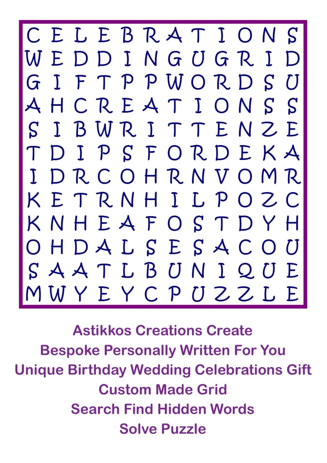 Bespoke Custom-made Personalised 20 Word Wordsearch Puzzle - Etsy