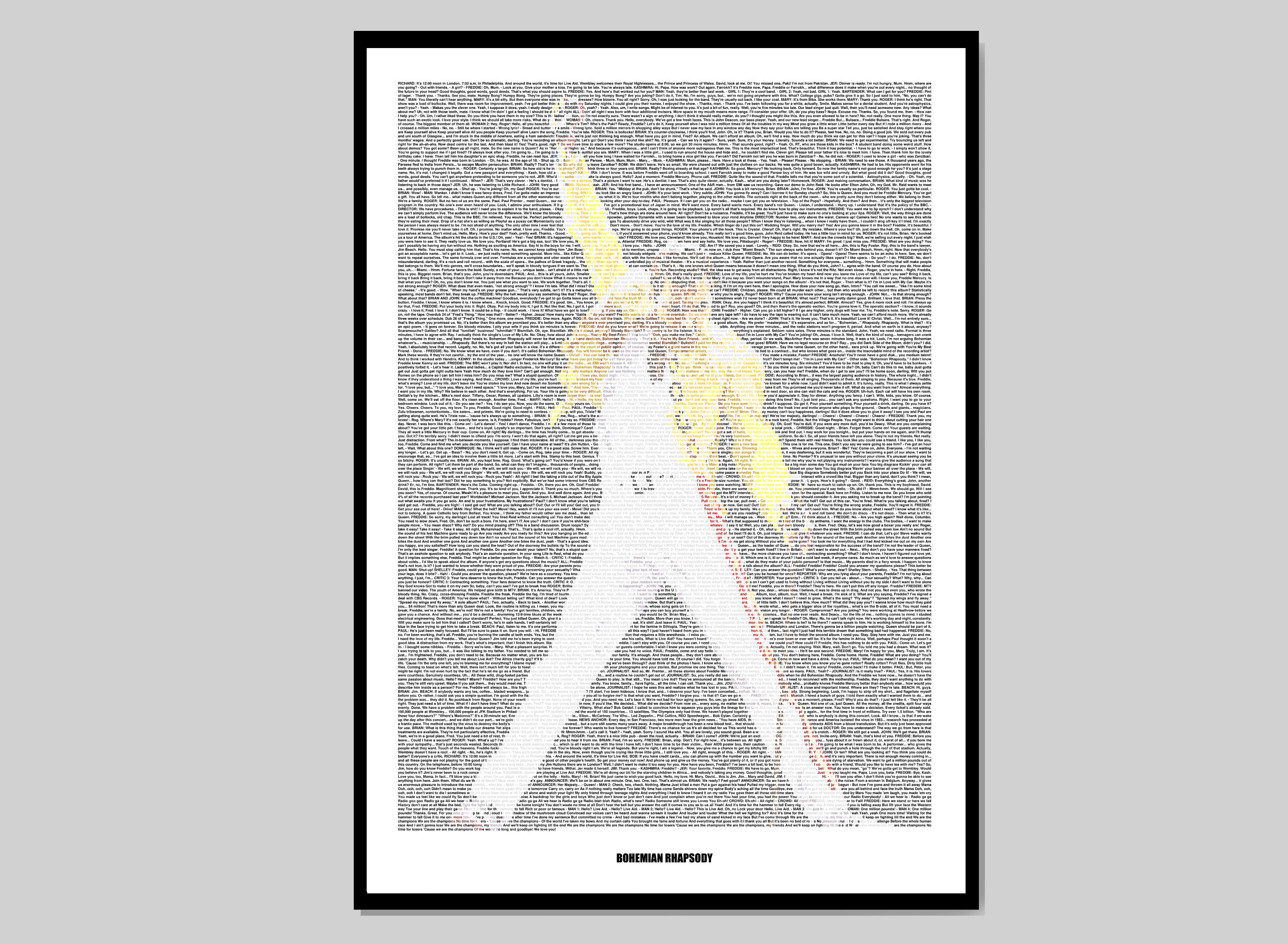 Bohemian Rhapsody Movie Script Poster Unique Posters With - Etsy