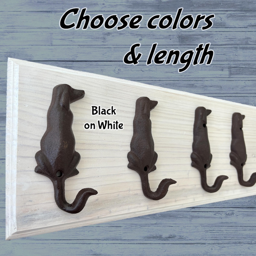 Dog Leash Hook Rack: Cast Iron Dog Tail Hooks, Solid Wood - Etsy