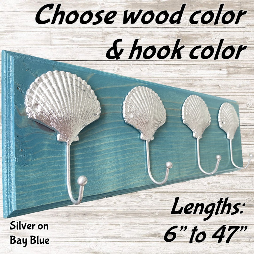Scallop Hook Rack, Seashell Hook Rack, Beach Coat Hook Rack, Towel Hook ...