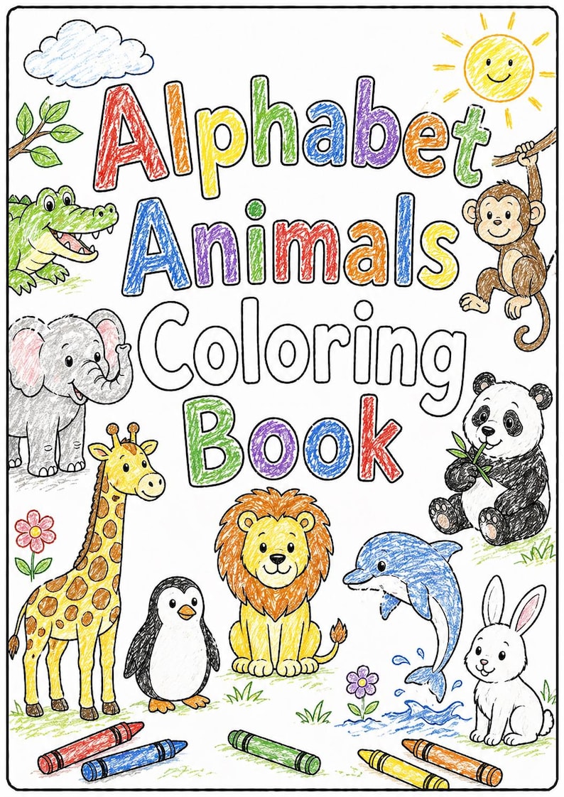 Alphabet Animals Coloring Book - Etsy