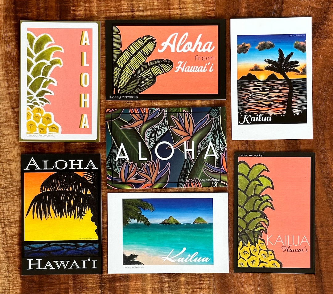 Set of 7 Postcards, Hawaiian Postcard, Postcard Art, Hawaii Postcards ...