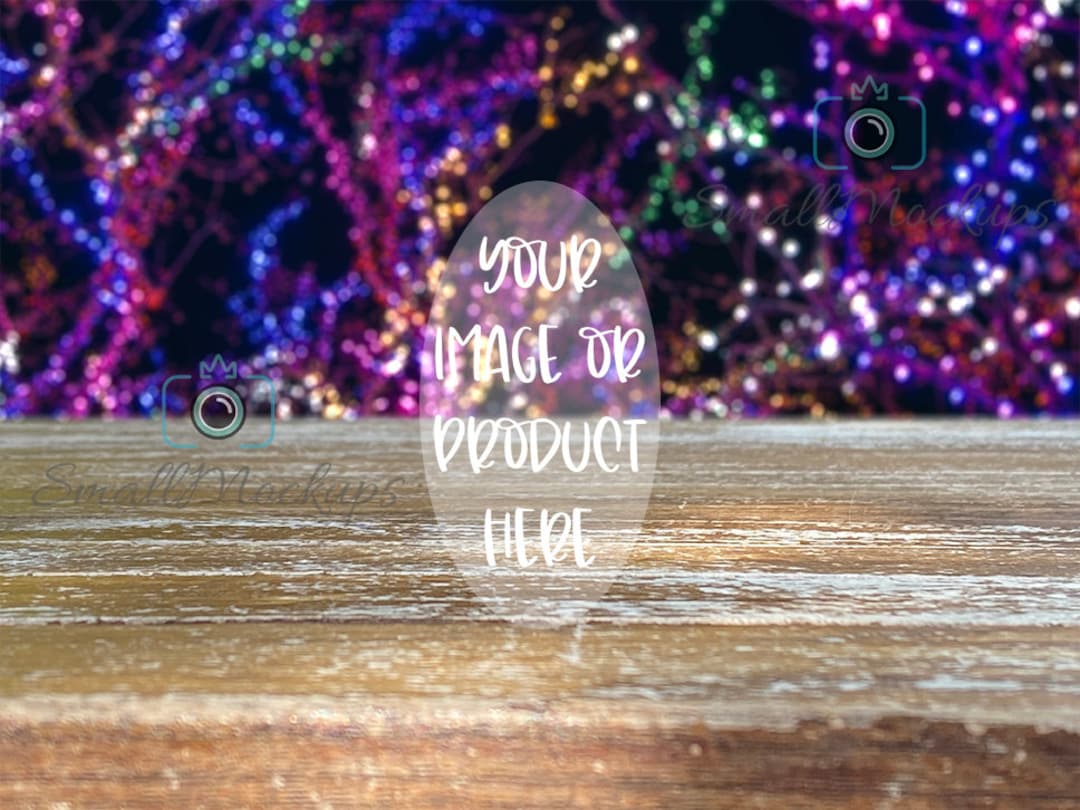 Christmas Lights Mockup Background, Colorful Tree Outdoor Rustic Table ...