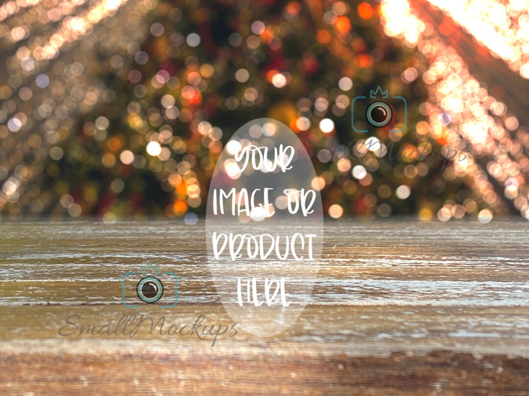 Christmas Lights Mockup Background, Winter Blank Outdoors Rustic Table ...