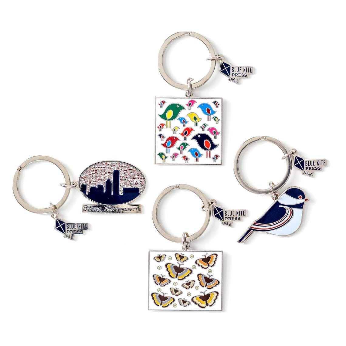 Chickadee Enamel Keychain in Silver With Kite Charm - Etsy