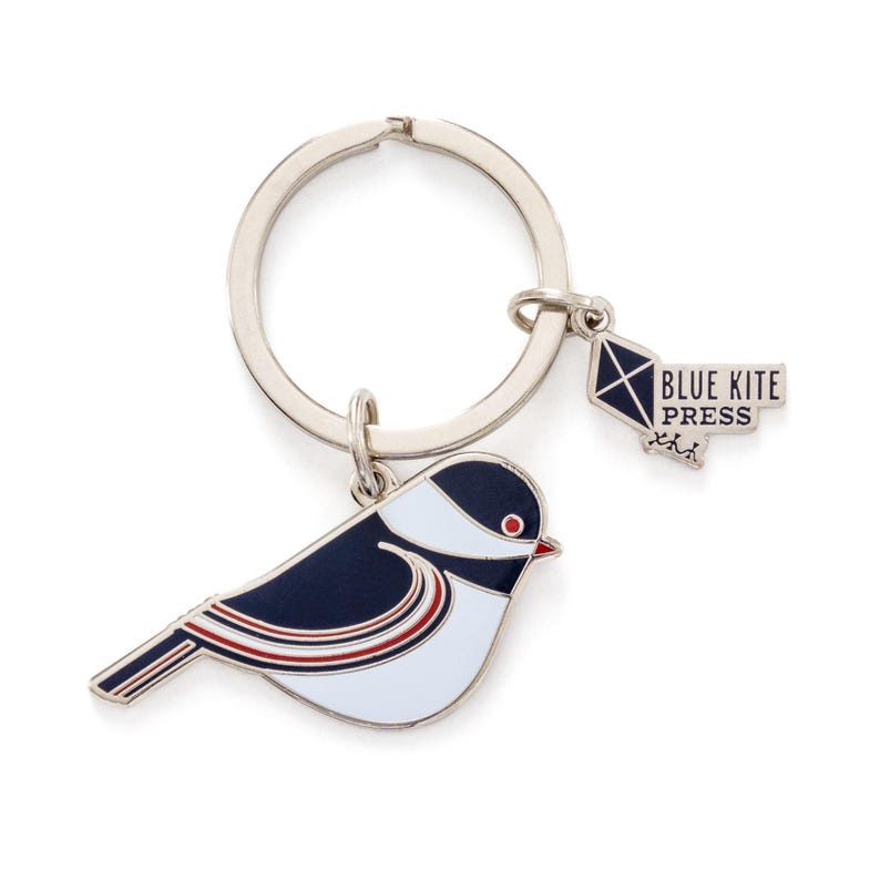 Chickadee Enamel Keychain in Silver With Kite Charm - Etsy