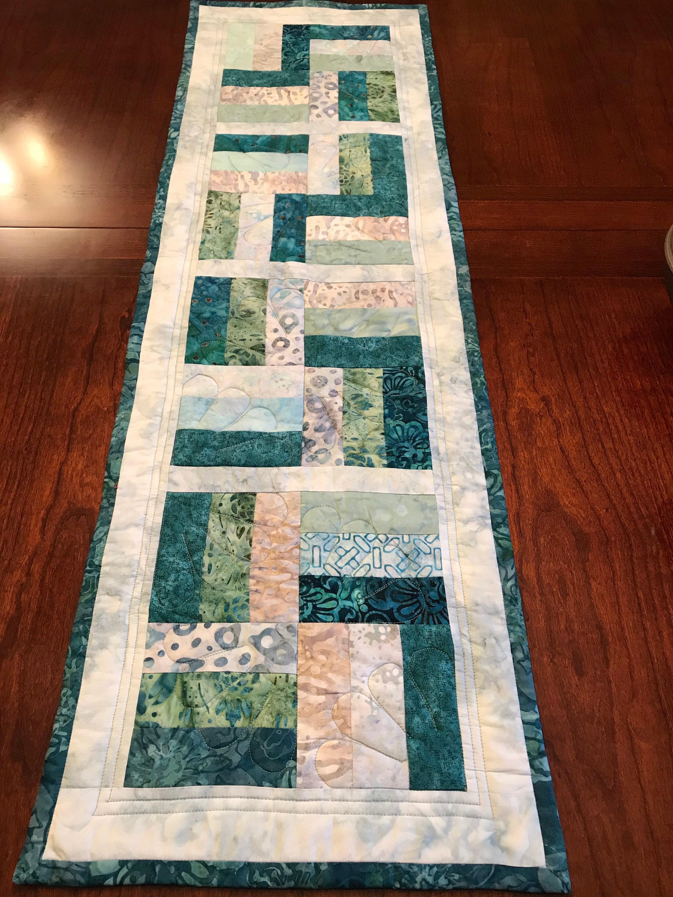 Modern Reversible Table Runner in Green and Teal - Etsy
