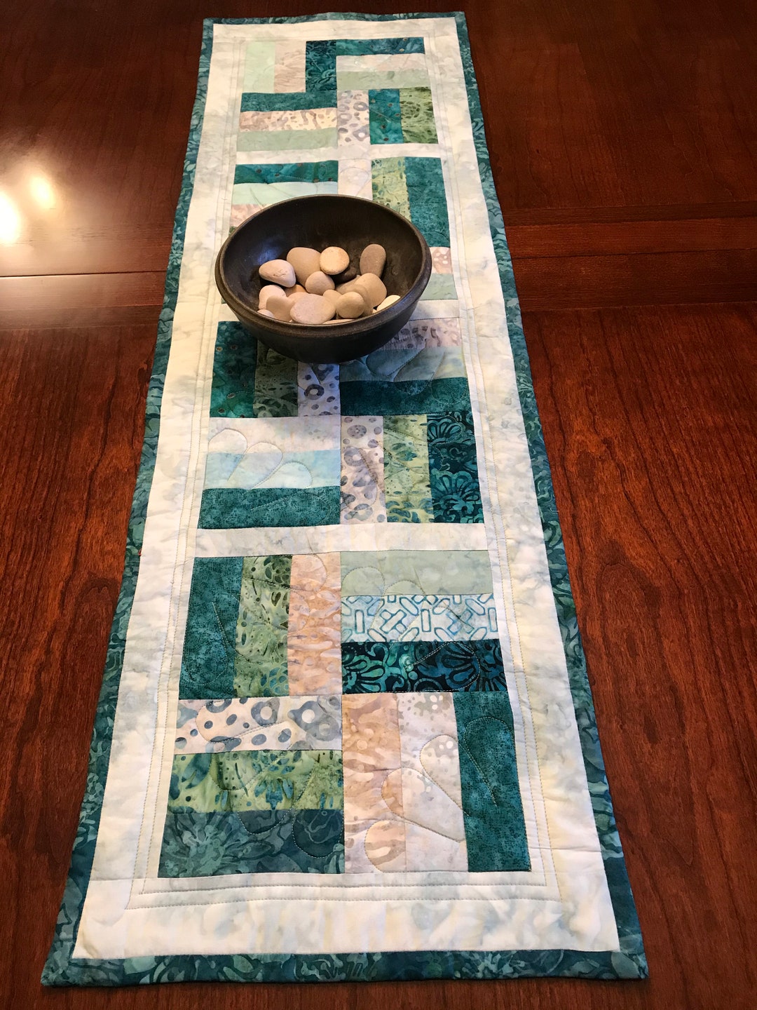 Modern Reversible Table Runner in Green and Teal - Etsy
