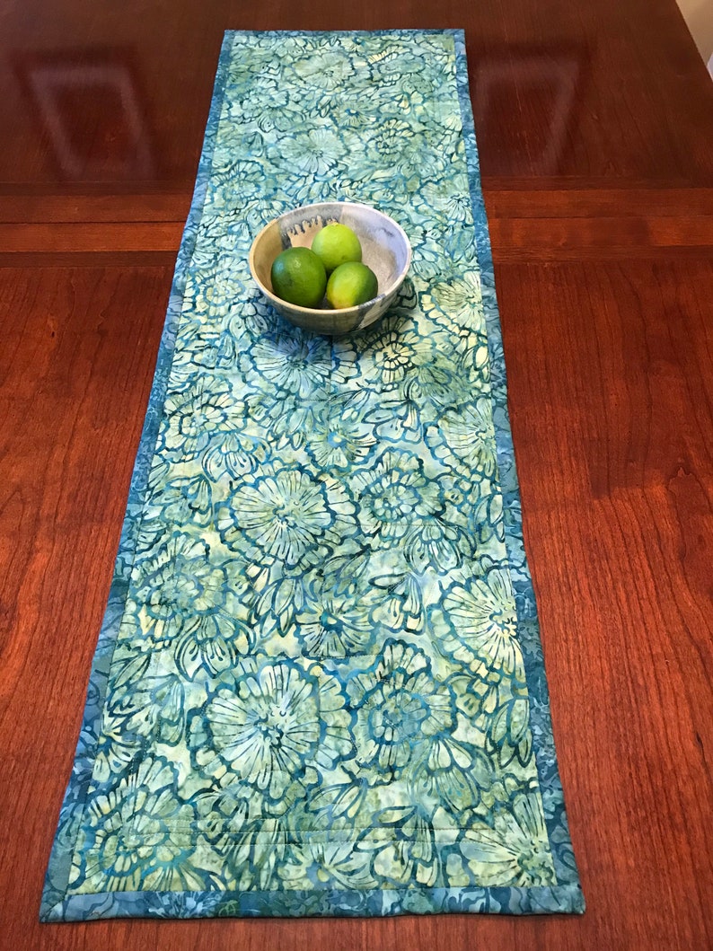 Modern Reversible Table Runner in Green and Teal - Etsy