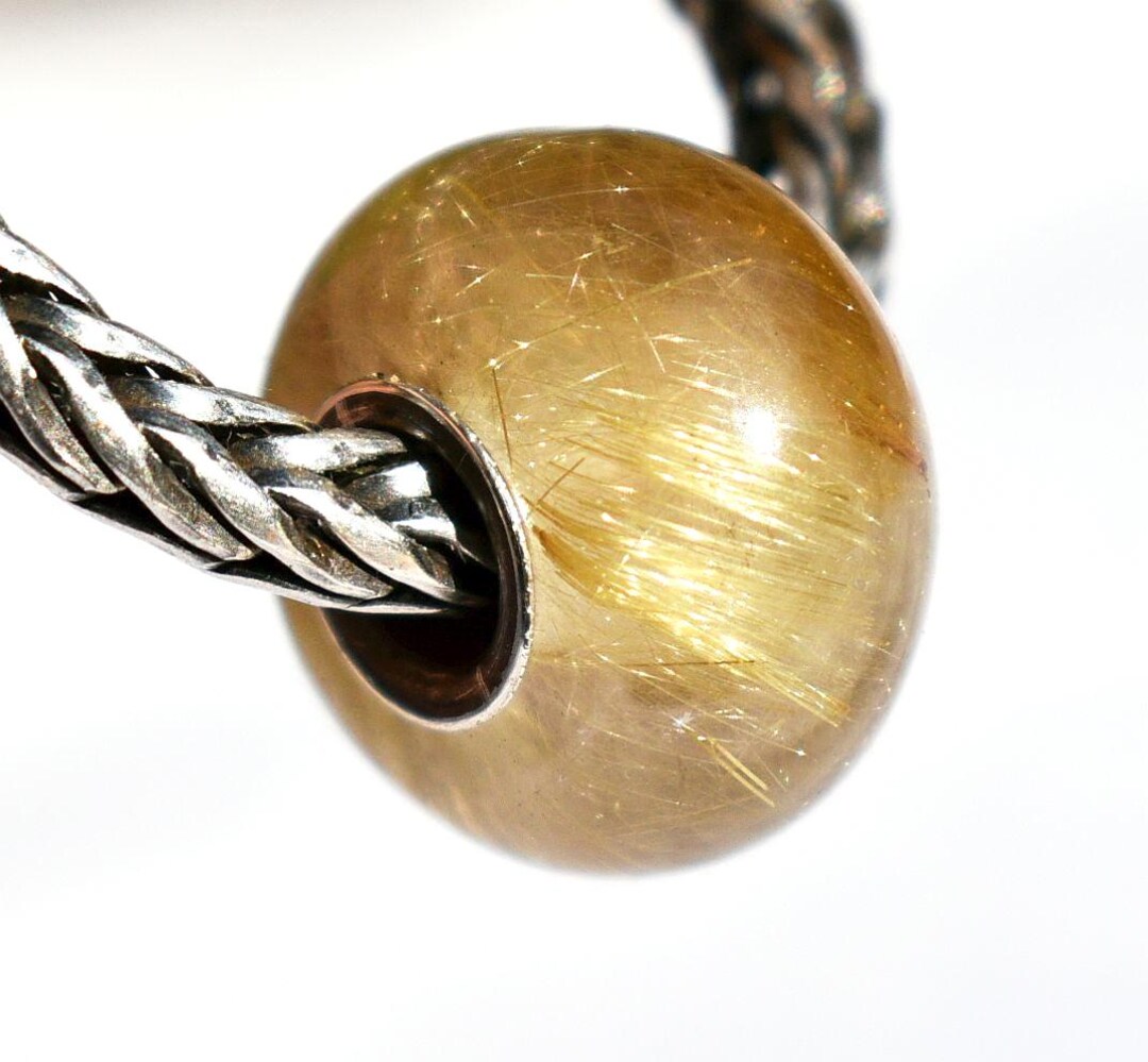 Golden Rutile Smooth Rondelle Charm Bead - Semi-precious Gemstone 14 ...
