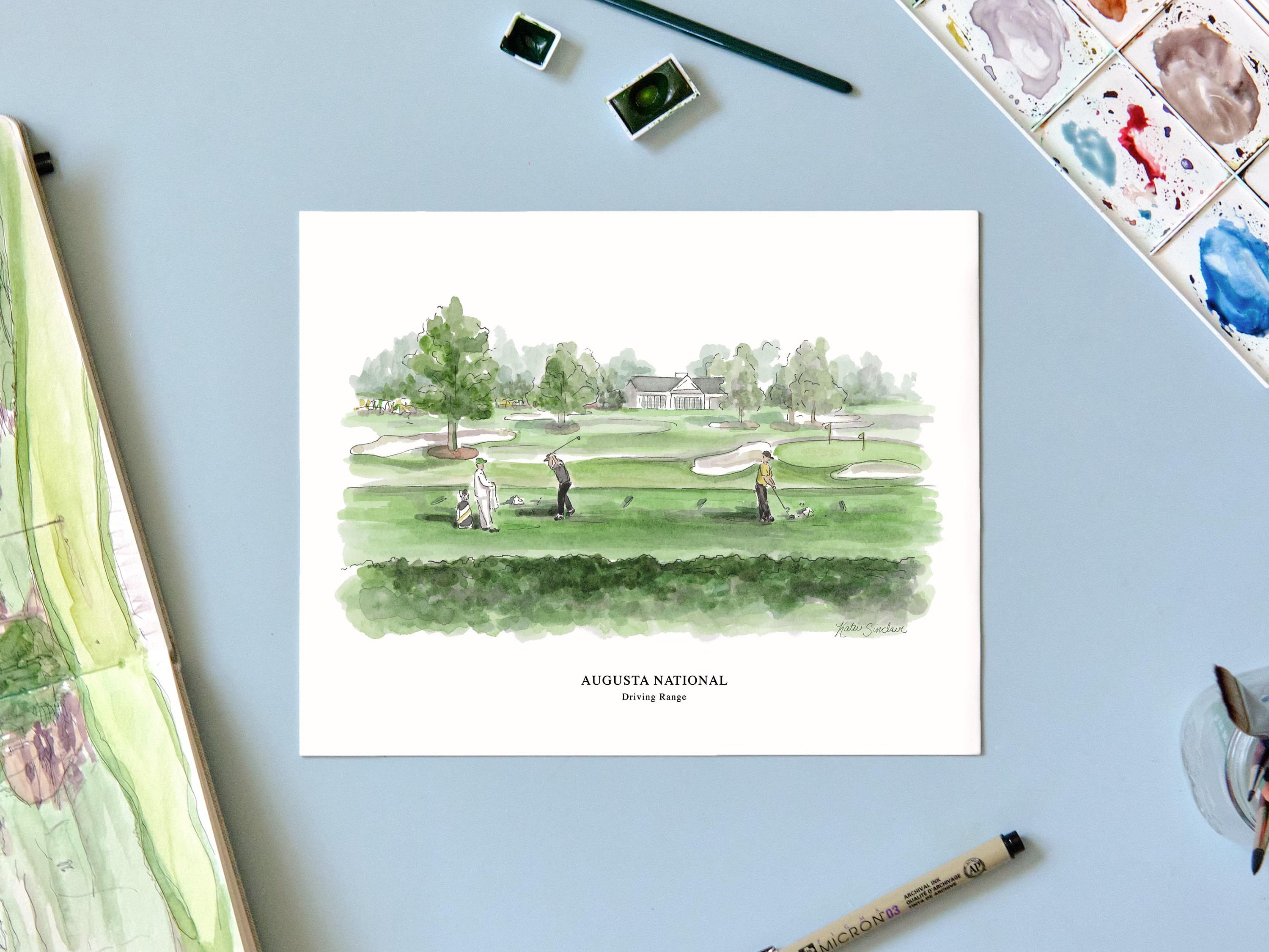 Masters Driving Range PRINT Watercolor Golf Art Augusta | Etsy