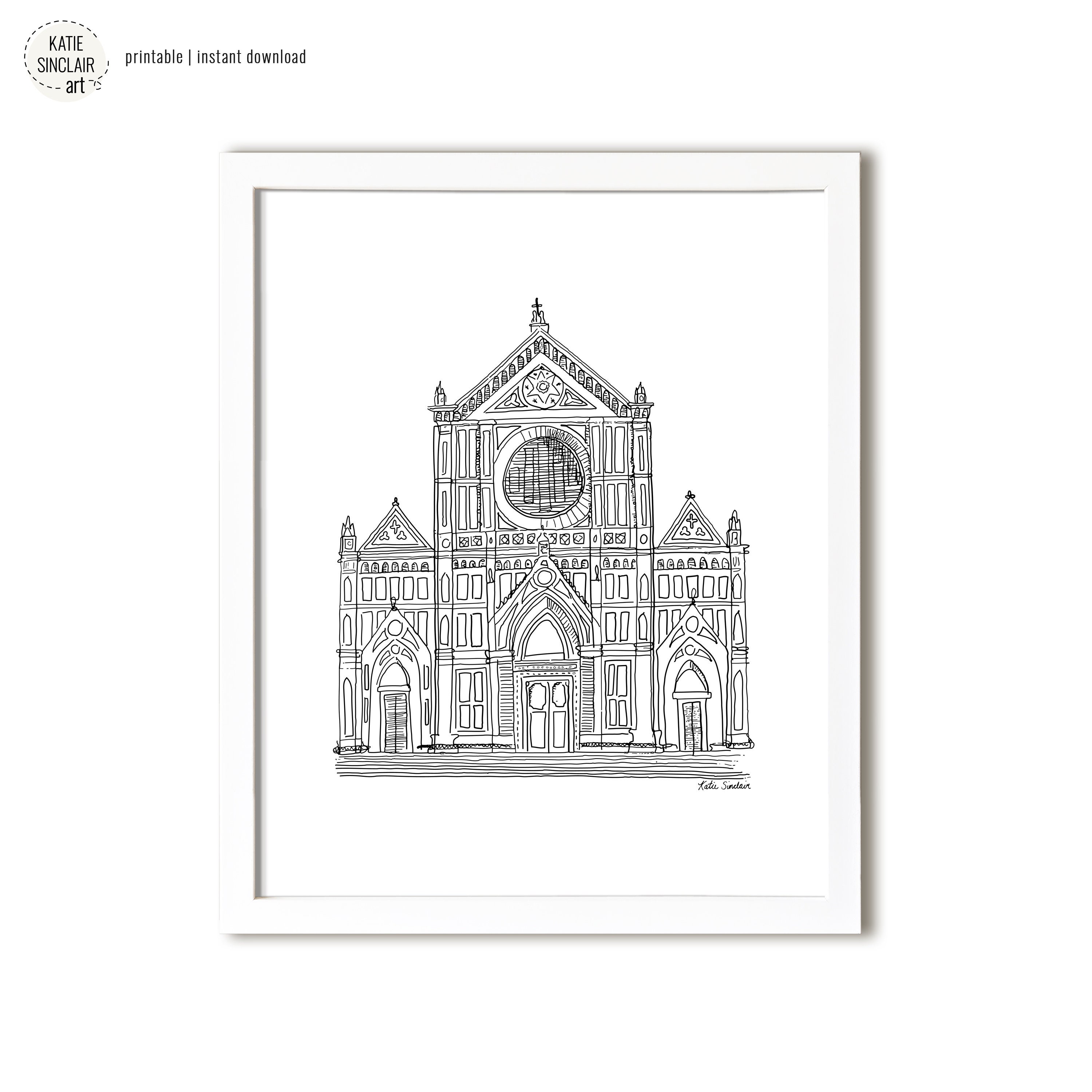 Santa Croce Sketch Printable Florence, Italy, Hand-drawn Sketch, Black ...