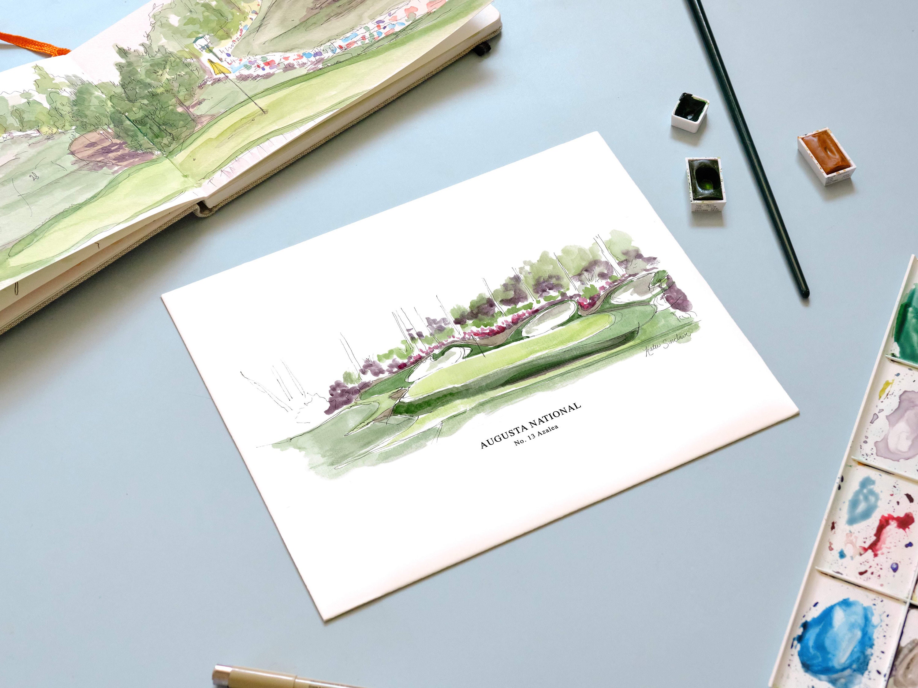 Masters 13 Azalea Green PRINT Watercolor Golf Art Augusta | Etsy