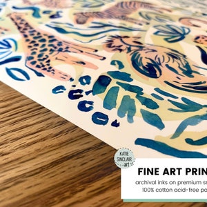 Safari Jungle Watercolor 2 PRINTS Pair Multicolor Blue Pink Yellow | 2 ...