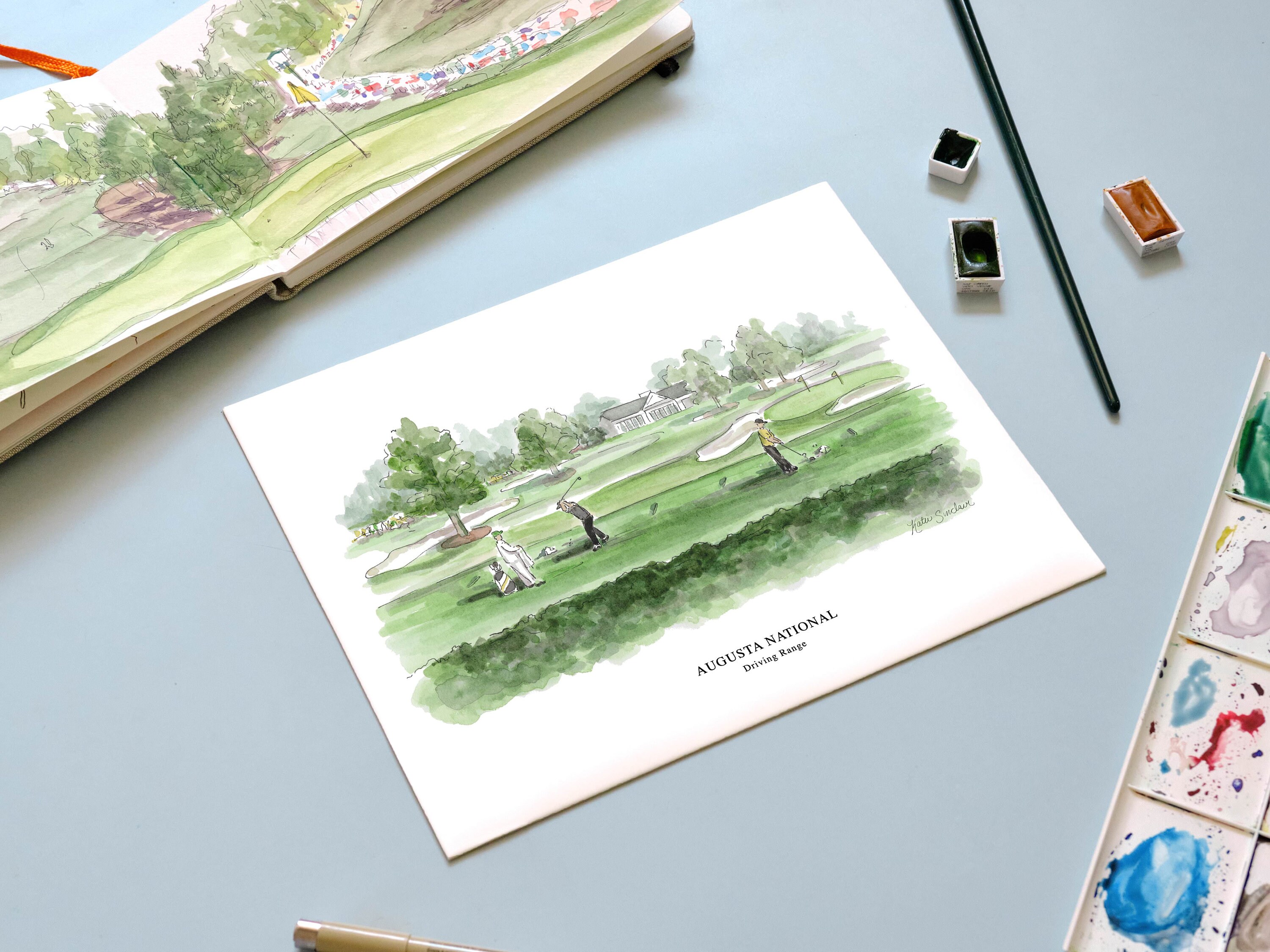 Masters Driving Range PRINT Watercolor Golf Art Augusta | Etsy