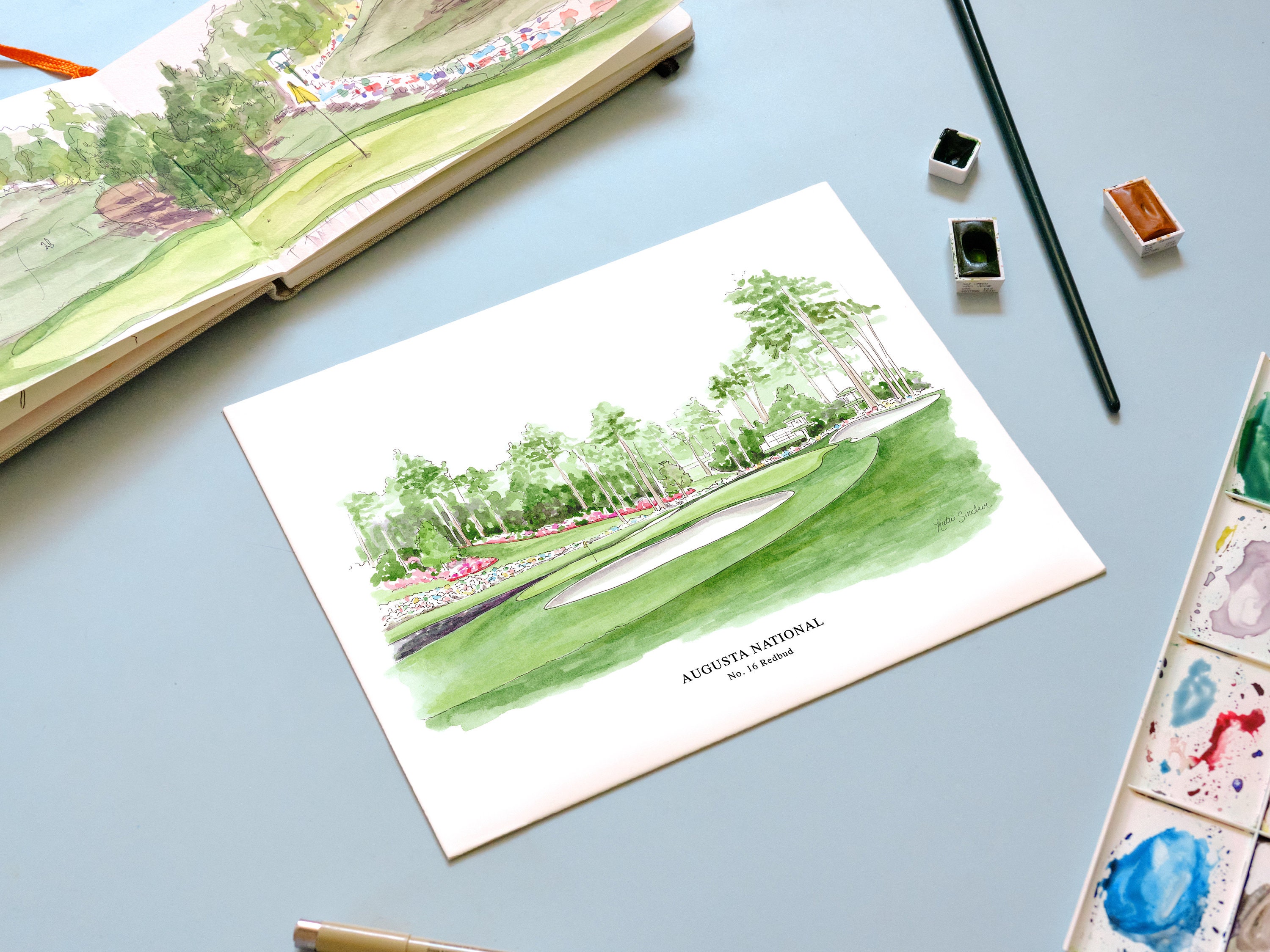 Masters 16 Redbud Green PRINT Watercolor Golf Art Augusta - Etsy