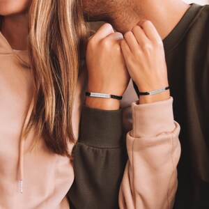Stronger With You Engraved Bar • Couple Bracelets • Matching Bracelets ...