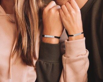 Stronger With You Engraved Bar Couple Bracelets Matching Bracelets Meaningful Gift Bracelets Sold Separately Etsy