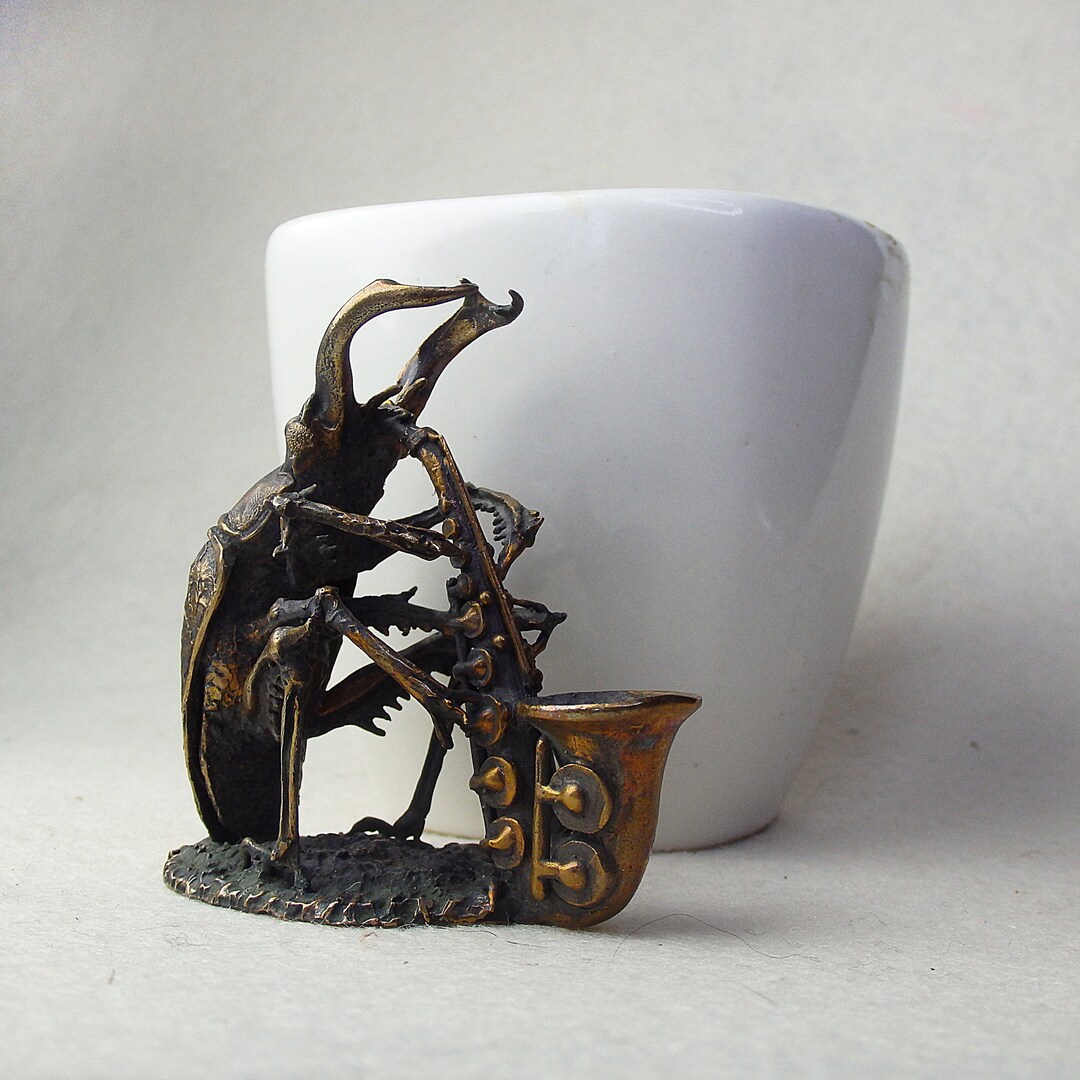 Beetle-trumpeter, Small Bronze Souvenir, Insect Orchestra Member, OOAK ...