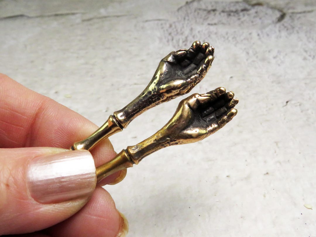 Tiny Bronze Spoon Shaped Like Hand, Small Handmade Pendant, Keychain or ...
