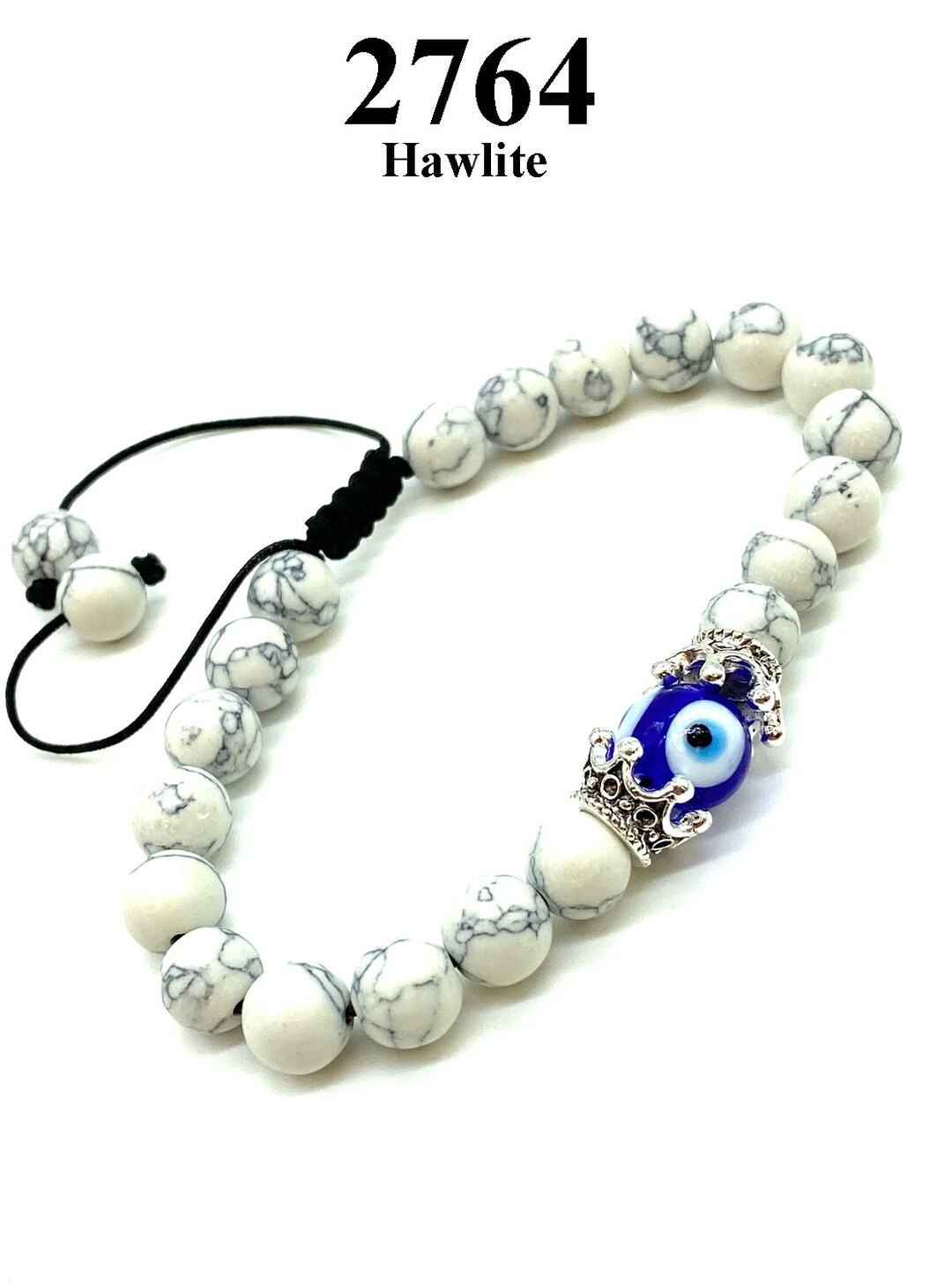 Natural Hawlite Stone 8 Mm Evil Eye Beaded Bracelet #2764 - Etsy