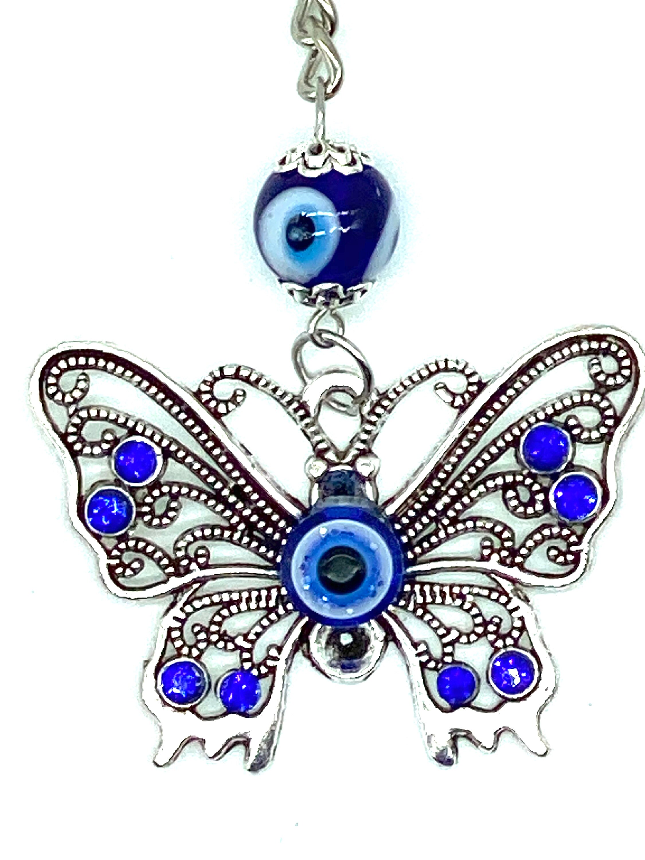 Evil Eye Butterfly Key Chain W/ Blue Crystals & Talisman 1312 - Etsy