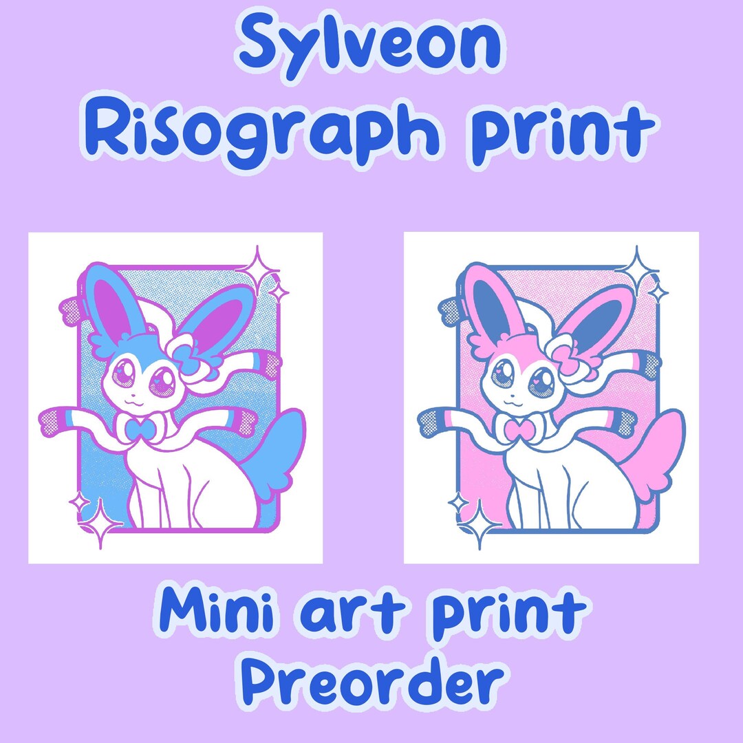 Sylveon Inspired Mini Art Print - Risograph - Etsy