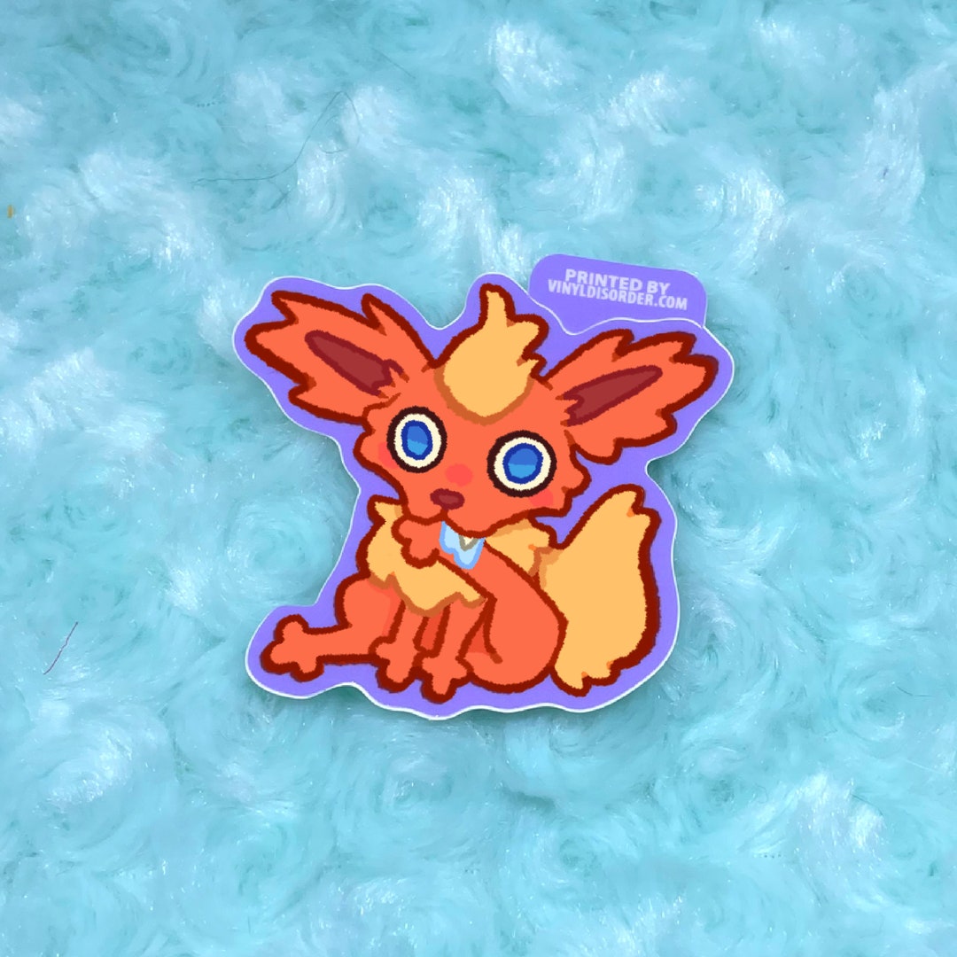 Silly Goofy Flame Fox Poke Sticker Flareon Inspired - Etsy