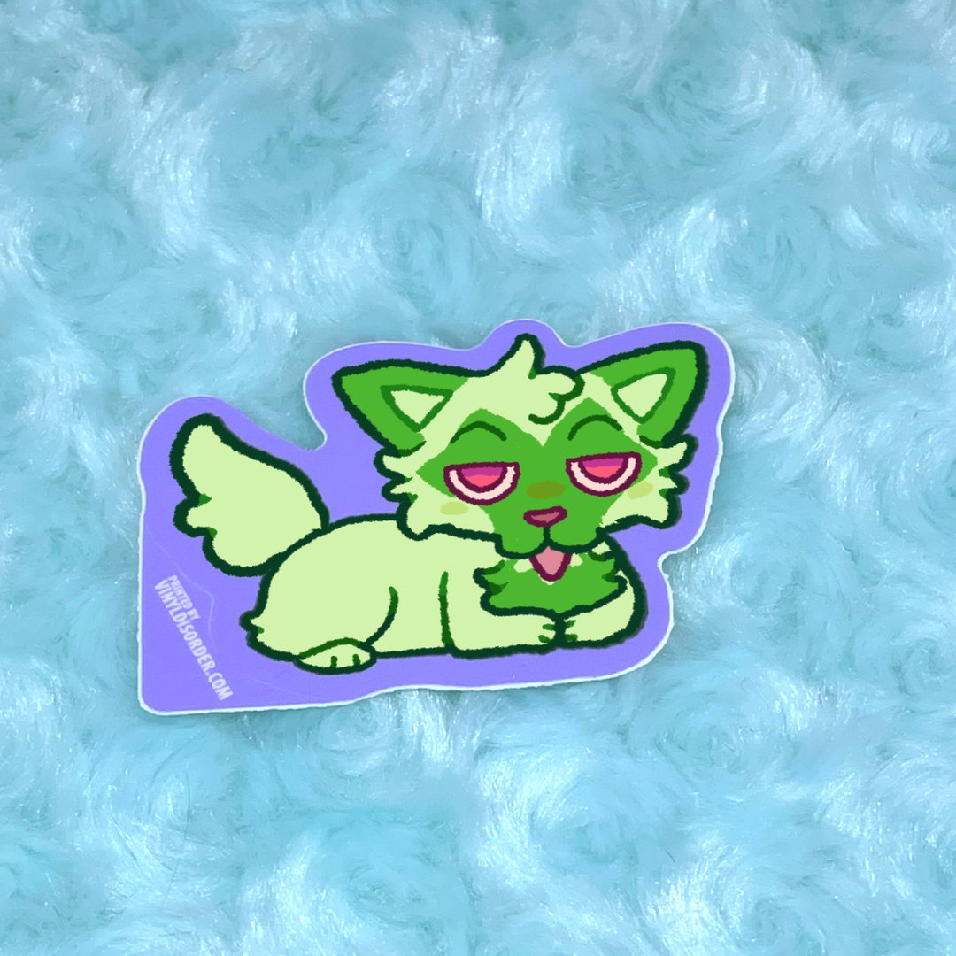 Silly Goofy Leaf Cat Poke Sticker Sprigatito Inspired - Etsy