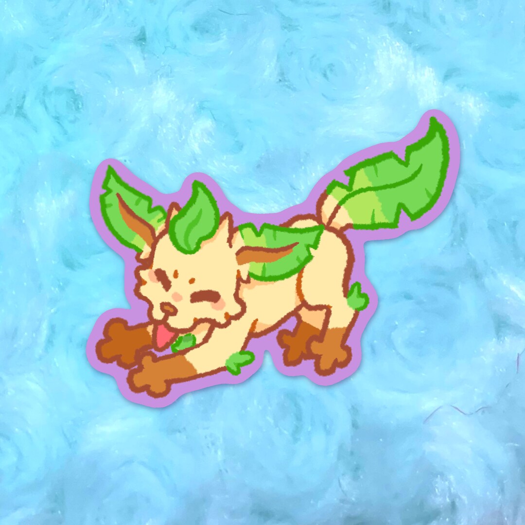 Silly Goofy Grass Fox Poke Sticker Leafeon Inspired - Etsy