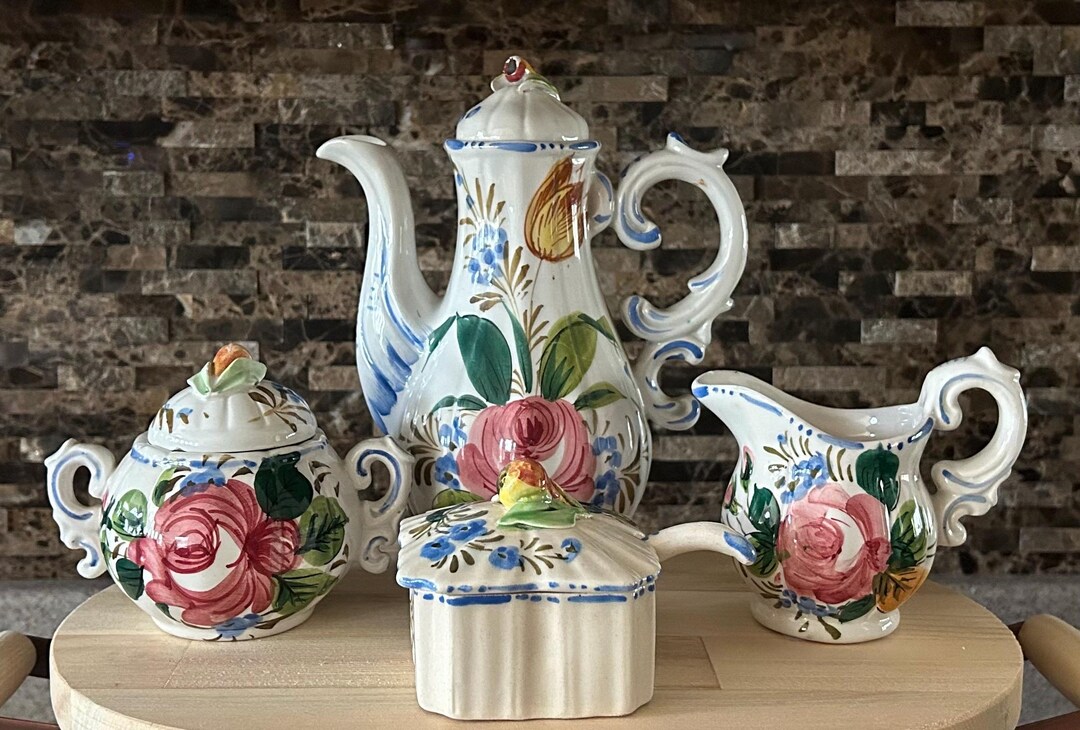 Vintage Italian Renaissance Faience Nove Rose Floral Tea Set, Mini ...