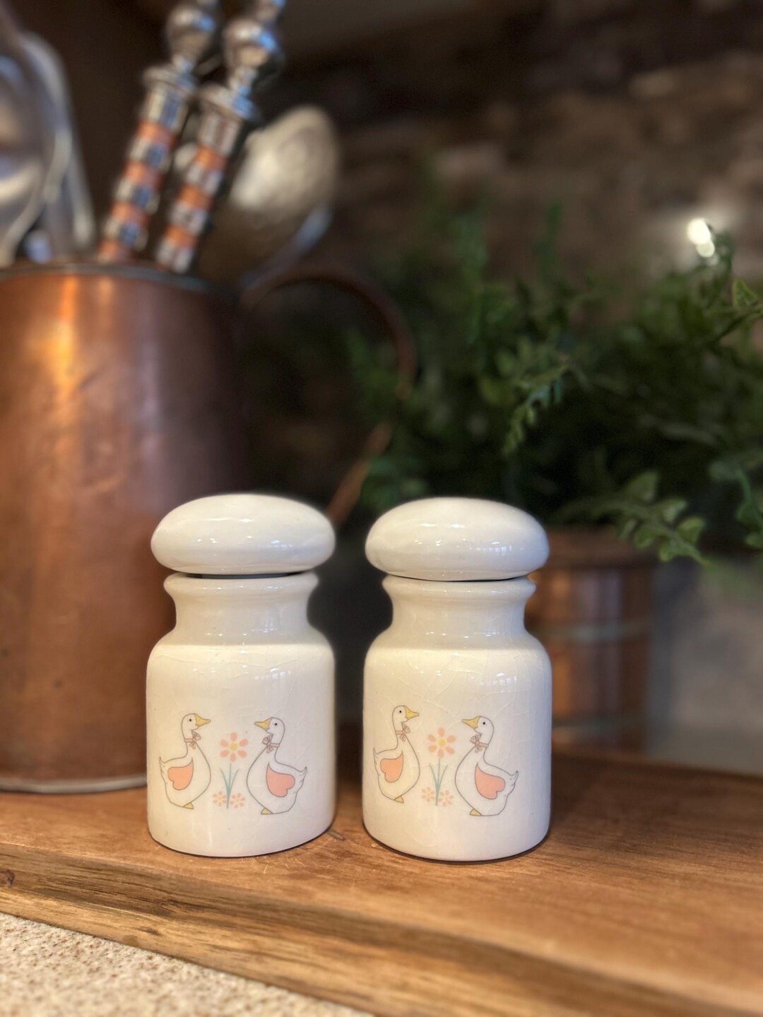 White Ceramic Goose Salt and Pepper Spice Jar Set From 90’s With Lid ...