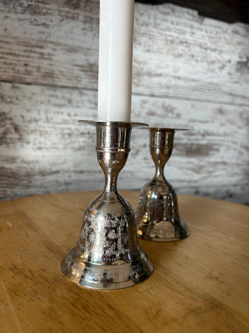 Pair of Brass Bell Candlestick Holders Vintage Hindu Temple Religious ...