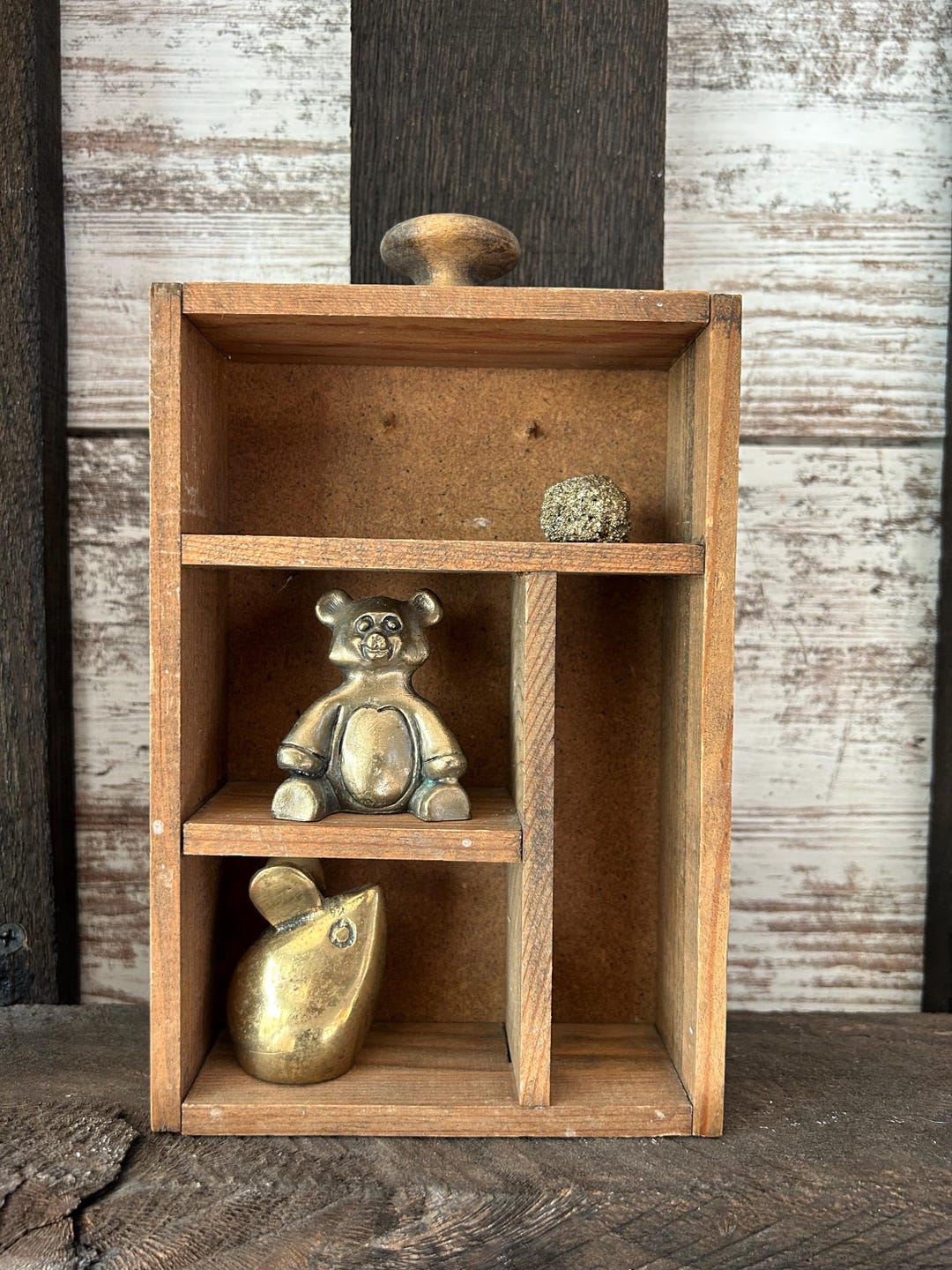 Wall Wood Cubby Curio Mini Cabinet for Knick Knacks Shelf W/wood Knob ...